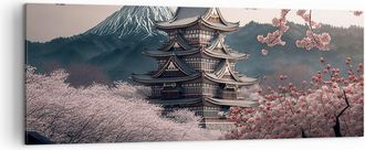 Arttor Bilder auf Leinwand Asien Japan Japanische Kirsche Leinwandbild 140x50cm Wandbilder Dekoration Wohnzimmer Schlafzimmer Groß XXL Wanddeko Bild Wand Kun