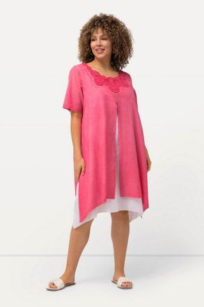 Ulla Popken Midikleid Tunika-Kleid Spitze doppellagig Rundhals Halbarm