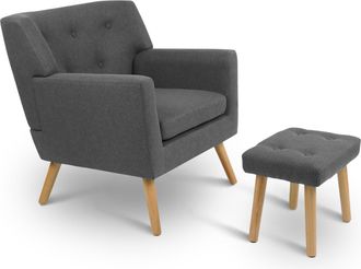 IDMarket Skandinavischer Sessel LIV mit Fußstütze aus Stoff, Anthrazitgrau