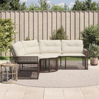 vidaXL Gartensofa in L-Form mit Kissen und Fu&szlig;bank Braun Poly Rattan - Vidaxl