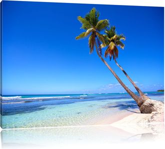 Pixxprint Palmen am Strand, Größe: 100x70cm, Leinwandbild, fertig gespannt, Wandbild, Dekoration, Kunstdruck, kein Poster