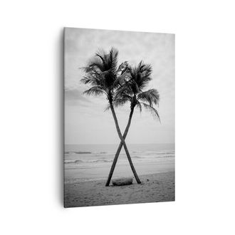 Arttor Bilder auf Leinwand 70x100cm Leinwandbild mit Rahmen Palmen Schwarz Und Wei&szlig; Strand Gro&szlig; Wanddeko Bild Schlafzimmer K&uuml;che Deko Wandbilder Dekoration W