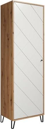 Trendteam Touch - Garderobenschrank - Eiche/Weiß - Kleiderschrank mit ausziehbarer Kleiderstange - Soft-Close - Elegante Metallfüße - (BxHxT) 63 x 194 x 40 cm -