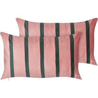 Beliani Dekokissen 2er Set Beige Stoffbezug mit F&uuml;llung Biese 60x60 cm Quadratisch Einfarbig Ohne Muster Modern Sofa Bett Wohnzimmer Schlafzimmer