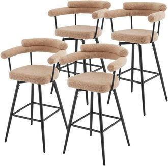 ML Design ML-Design Lot de 4 Tabourets de Bar Pivotants, Marron en Tissu Teddy, Hauteur 76 cm, Assise Rembourr&eacute;e avec Accoudoirs et Dossier, Rotation &agrave; 360&deg;