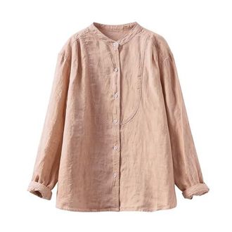 Generic Chemise en lin &agrave; manches longues pour femme - Chemisiers habill&eacute;s d&eacute;contract&eacute;s boutonn&eacute;s l&eacute;gers et respirants de style ethnique, chemise boutonn&eacute;e, &eacute;p