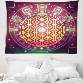 Abakuhaus Heilige Geometrie Wandteppich, Form Motiv aus Weiches Mikrofaser Stoff Waschbar ohne Verblassen Digitaldruck, 150 x 110 cm, Dunkellila Gelb