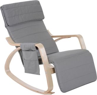 HOMCOM Homcom - Fauteuil à bascule - fauteuil relax repose-pied réglable, poche rangement, tétière - bois tissu gris