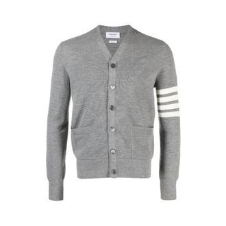 Thom Browne Homme, Pulls, Gris, Taille: L Cardigan Col V en Maille Gaufrée