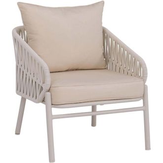 Hhg Aluminium-Gartenstuhl HHG-216, Loungestuhl Sessel Outdoor, Seilgeflecht Rope Stoff/Textil (180g/m&sup2;) creme