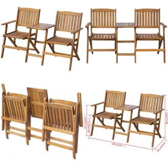 vidaXL Gartenbank Klappbar mit Teetisch 140 cm Massivholz Akazie - Gartenbank - Gartenb&auml;nke - Home & Living
