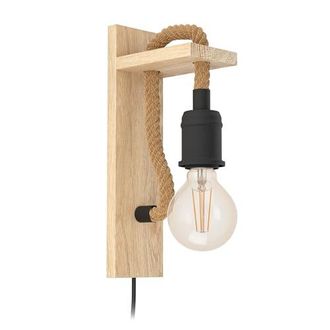 Eglo Wandlampe Rampside, 1 flammige Vintage Wandleuchte im Industrial Design, Wandspot aus Stahl und Holz, Farbe: Schwarz, braun, Fassung: E27, inkl. Kabel