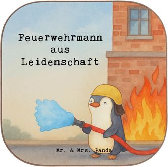 Mr. & Mrs. Panda gl&auml;seruntersetzer Feuerwehrmann Leidenschaft Design - Geschenk, Untersetzer, Tassenuntersetzer, Getr&auml;nkeuntersetzer, Coaster, Spruch, Ausbildung, Feue