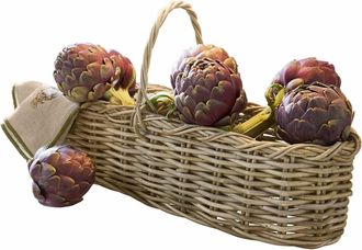 Loberon Korb Allegretta, Handgeflochten, in Zwei F&auml;cher Unterteilt, Schlankes Design, Aufbewahrung, Dekoration, Rattan, braun