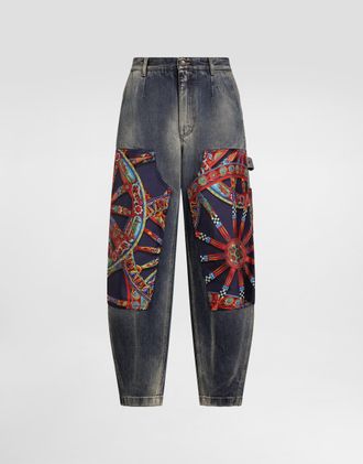 Dolce & Gabbana Hose Aus Baumwoll-denim Mit Carretto-print-applikationen - Mann Jeans Multicolor 52