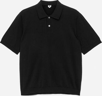 Arket Poloshirt Aus Baumwolle Und Seide -Schwarz