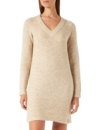 Pieces Damen Pcellen Ls V-Neck Knit Dress Noos Bc, White Pepper, XL