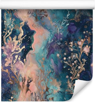 OEM Carta Da Parati Con Inchiostro Blu Navy, Turchese E Beige Per Soggiorno E Camera Da Letto, 50x1000 Cm