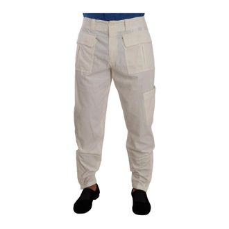 Dolce & Gabbana Homme, Pantalons, Blanc, Taille: M Pantalon Cargo en Velours C&ocirc;tel&eacute; de Coton
