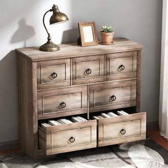 Festnight Kommode Holz Rustikal Vintage mit 7 Schubladen Shabby Retro Schubladenschrank Komodenschrank Sideboard Flurschrank Wohnzimmer Schrank Chest of Drawers