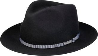 Stetson Chapeau en Feutre de Poil Garrison Homme - Made in The EU Fedora avec Ruban Gros Grain Automne-Hiver Automne Hiver - 57 cm Bleu Fonce