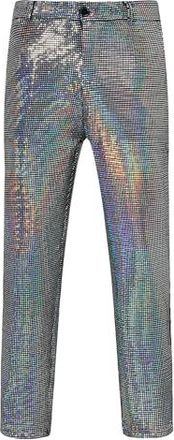 Generic Pantalon &agrave; paillettes pour homme - Jambe droite brillante - Pour bo&icirc;te de nuit - Dor&eacute; m&eacute;tallis&eacute;, Argent uni, 40