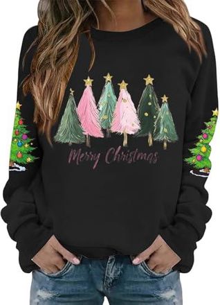 Generic HUIFUAO Sweat-shirt de Noël amusant pour femme - Haut de sapin de Noël amusant - Grande taille - Haut à manches longues - Pull tendance - Cadeau de va