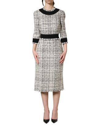 Dolce & Gabbana Womens Black White Tweed Sheath A-Line Midi Dress And