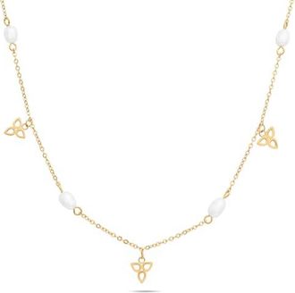 Tamaris Pearl Flower Collier dor&eacute; avec pierres de zircone et pendentifs en forme de fleur en acier inoxydable