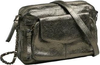 Pieces Sac porté épaule en cuir gris et doré avec un motif effet peau de serpent - Taille TU