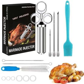 Generic Kit de seringue dinjecteur de viande en acier inoxydable - Seringue dinjecteur de saveur de dinde - Grande capacit&eacute; - Outil de cuisson pour barbecue, 