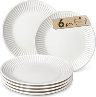 Malacasa Lot de 6 Grande Assiette Plate en Porcelaine, 26cm Assiettes Service de Table Blanches pour Salade, P&acirc;tes, Dessert, Fruits - S&eacute;rie LEILA