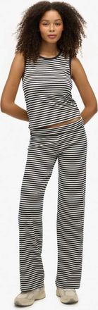 Superdry Athletic Essentials - Gestreifte Jogginghose in Eclipse-Marineblau mit Umschlagbund-Wei&szlig;