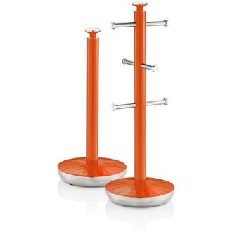 SWAN SWKA1054ON Retro Set Porte-Papier de Cuisine + Porte-Tasses pour 6 Tasses, Acier Orange