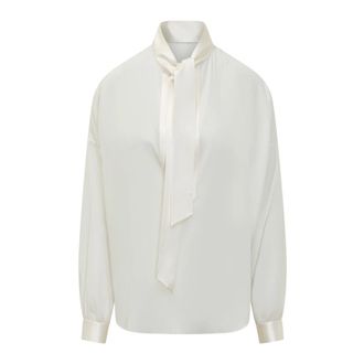Tom Ford Femme, Blouses et Chemises, Blanc, Taille: 38 FR Tie-neck Silk Crepe Blouse