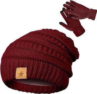 Generic Bonnet et gants pour femme, ensemble de moufles chaudes en tricot doux et chaud pour &eacute;cran tactile, pour filles et, pour la course &agrave; pied, le sport, l