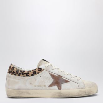 Golden Goose Wei&szlig;e und beige Super-Star-Sneaker mit Ponyfell-Details