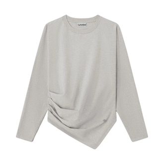 Ganni Femme, Tops, Gris, Taille: 42 FR T-shirt Longues Manches Coton Stretch Lourd Drap&eacute;