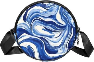 Generic Sac &agrave; bandouli&egrave;re Circle pour femme, bleu et blanc, imprim&eacute; sable mouvant, petit sac &agrave; dos &agrave; bandouli&egrave;re avec fermeture &eacute;clair, bretelles r&eacute;glables, s