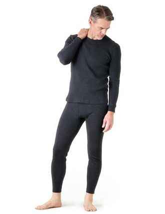 Lapasa Ensemble de sous-V&ecirc;tements Thermiques Homme Tissu Gaufr&eacute; en Coton Chaud Haut Maillot de Corps & Pantalon Bas Automne Hiver &Eacute;pais M137 Gris Fonc&eacute; Chin&eacute;