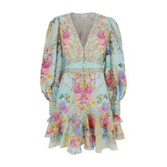 Camilla Kleid mit V-Ausschnitt und Puff&auml;rmeln - - Dresses - Damen - Mehrfarbig - S