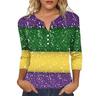 Generic Haut &agrave; manches 3/4 pour femme - T-shirt pour femme - Masque de carnaval - Imprim&eacute; graphique - Col en V - &Eacute;l&eacute;gant - D&eacute;contract&eacute; - Chemisier basique cla