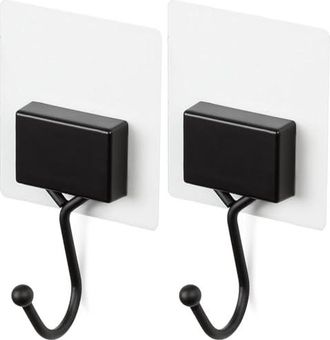 Compactor Crochet adh&eacute;sif mural sans per&ccedil;age, coloris noir mat, Porte serviette salle de bain, accroche torchon cuisine (Lot de 2)