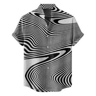 Generic Chemises d&eacute;t&eacute; pour homme, chemise boutonn&eacute;e, grande taille, chemises &agrave; manches courtes, style r&eacute;tro, tendance, d&eacute;contract&eacute;, col montant, chemise &agrave; bou