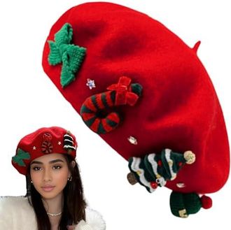 Generic B&eacute;ret de vacances festif - Chapeau tendance dhiver pour femme | Tissu en laine avec confort doux, style de No&euml;l mignon, photographie de rendez-vous, d
