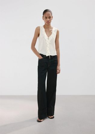 Mango Top volants d&eacute;collet&eacute; en V blanc cass&eacute; - Femme - XXS - MANGO