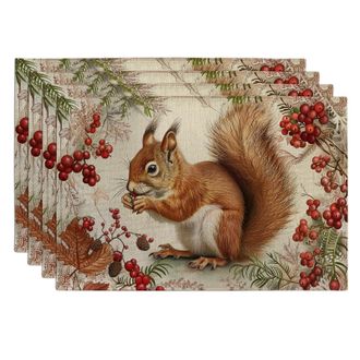 Generic Herbst Eichh&ouml;rnchen Platzsets Braun Waldtier Platzsets f&uuml;r Esstisch rutschfest Waschbar Indoor Outdoor Party Dekorative Platzset 4er Set