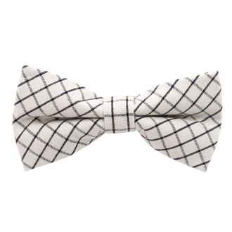 DonDon karierte Herren Fliege 12 x 6 cm aus Baumwolle gebunden und gr&ouml;&szlig;enverstellbar wei&szlig;-schwarz kariert