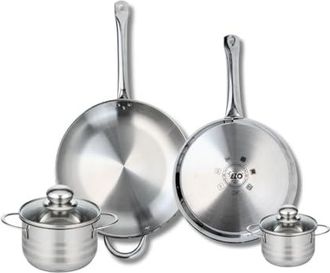 Fackelmann ELO 9882050 Batterie de cuisine 4 pi&egrave;ces, Ensemble de 2 Po&ecirc;les de cuisson 28 et 32 cm et 2 faitouts 12 et 16 cm Elo Profi Brillant, inox, induction