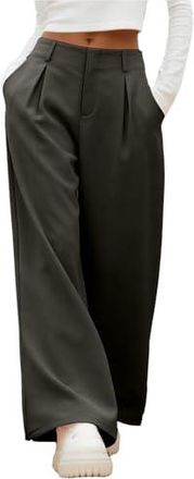 Generic Pantalon de costume large pour femme - L&eacute;ger - Taille haute - Pantalon d&eacute;contract&eacute; - Jambes larges - Extensible - Avec poches - Pour le bureau, les lo